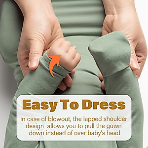 Baby Knotted Gown with Hat Set for Newborn Boy Girl, Ultra Soft Tie Gown with Mitten, Long Sleeve Infant Sleeper 0-3 M Grey Green