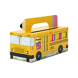 Post-it Super Sticky Notes Value Pack, 24 Pads, Convenient School Bus Carry and Storage Case, 2X The Sticking Power, 3x3 in, Bright Colors (Orange, Pink, Blue, Green, Yellow), Recyclable (654-24SSBUS)