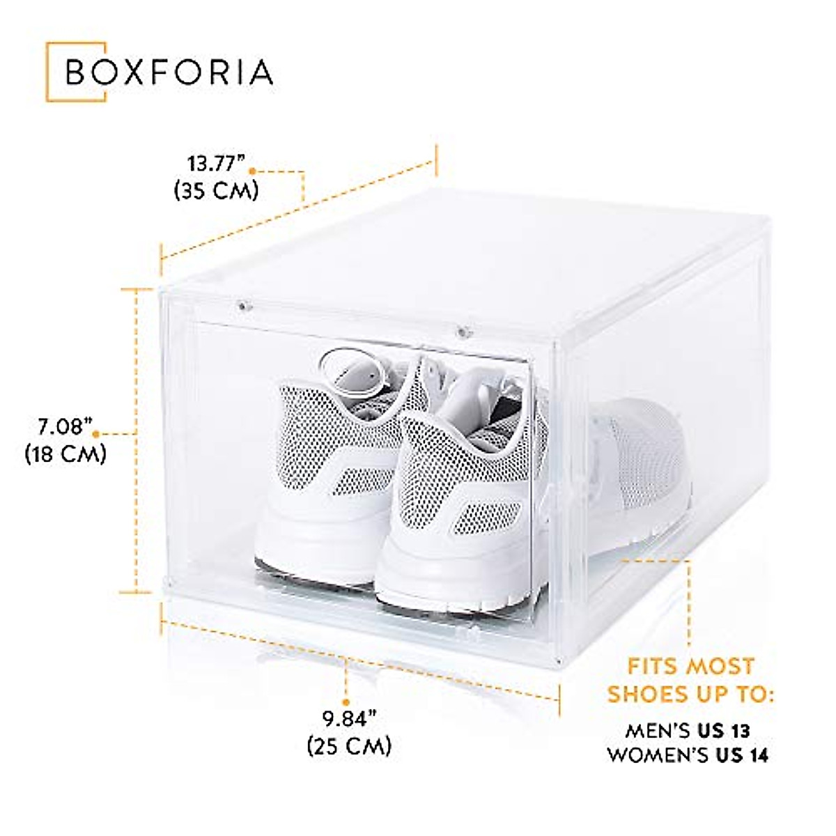 Drop Front Shoe Box, Set of 4, Stackable, for Men and Women - Clear, Plastic Shoes Storage Boxes for Sneaker, Heel, Sandal - space-saving closet organizer Shoe Container for shoe box organization