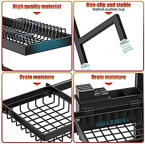 caktraie Home Use Over The Sink Dish Drying Rack with 2 Baskets【Thicker and More Sturdy】 Sturdy Guard Rail Model All-in-one, Kitchen Sink Rack Saving Space, Suitable for Most Family Sinks,26.5"-32.5"
