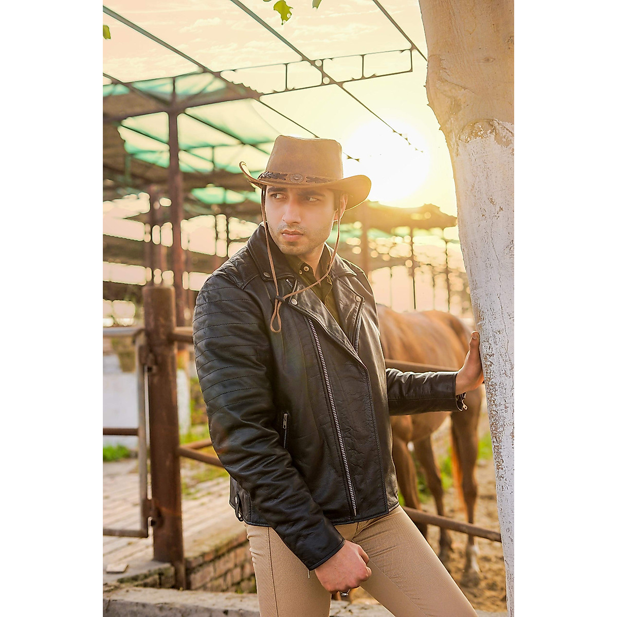 HADZAM Leather Cowboy hat Shapeable into Outback hat, Australian Hats for Men & Women (US, Alpha, Large, Brown)