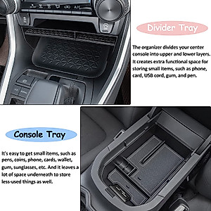 JDMCAR 2PCS Center Console Organizer Tray and Armrest Storage Box compatible with Toyota RAV4 2024 2023 2022 2021 2020 2019 and 2021-2024 RAV4 Prime Insert Secondary Storage Box Accessories
