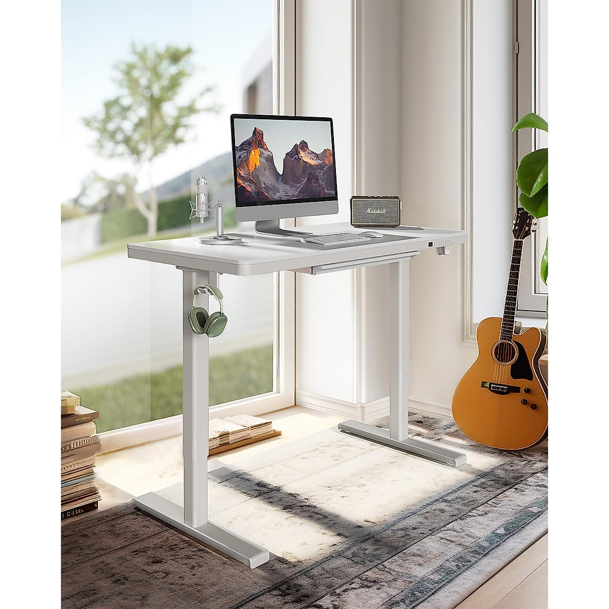 ErGear Dual Motor Electric Standing Desk with Drawers,48x24 Inch Whole-Piece Quick Install,Height Adjustable Stand up Sit Stand Home Office Ergonomic Workstation with USB Charging Ports(White)