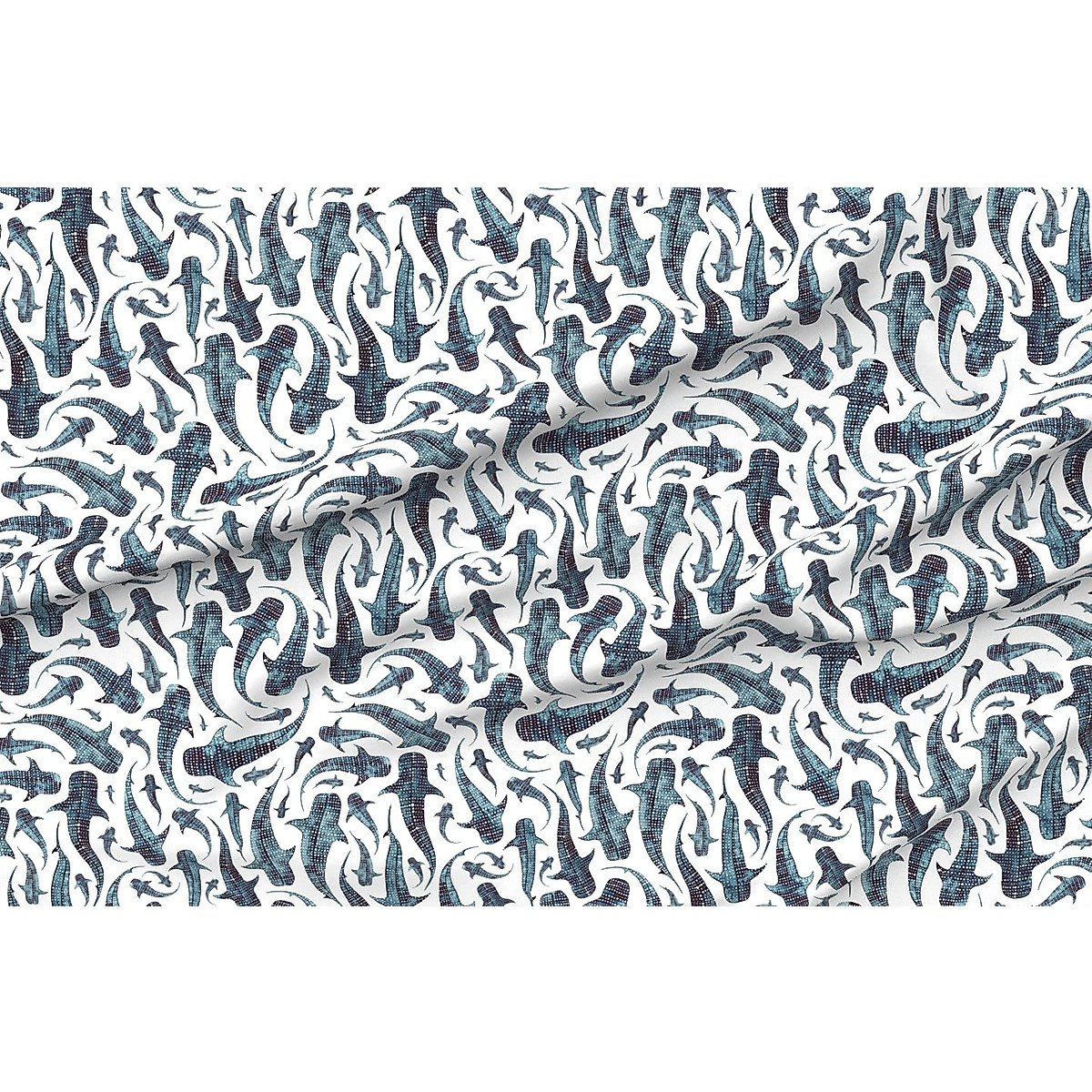 Spoonflower Fabric - Whale Shark Blue Animal Swimming Navy Sea Ocean Printed on Petal Signature Cotton Fabric by The Yard - Sewing Quilting Apparel Crafts Decor