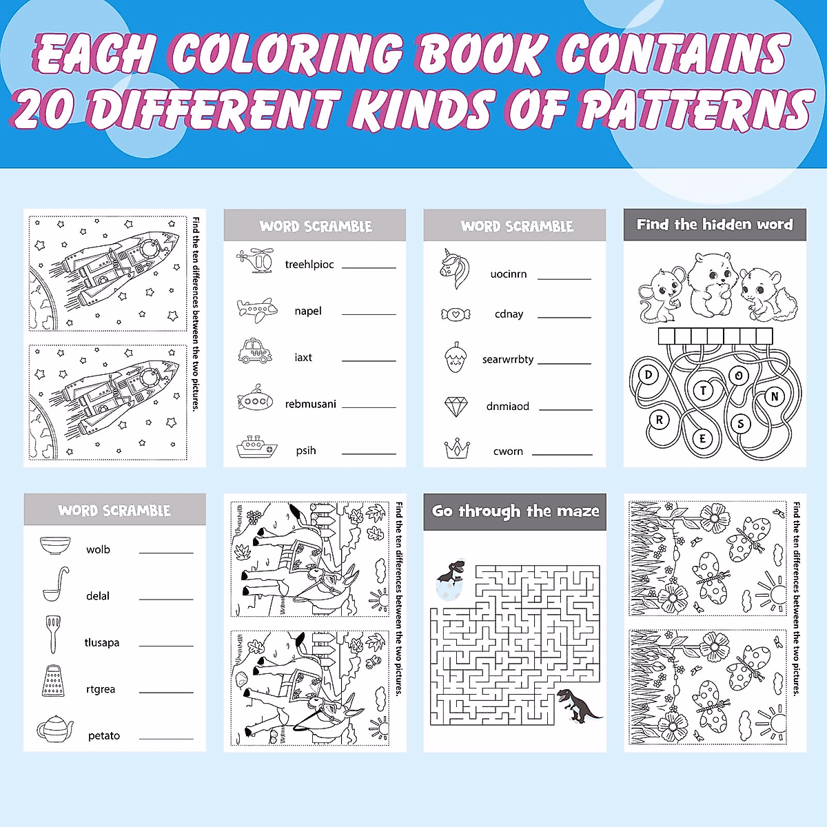 Hungdao 48 Pcs Mini Activity Books for Boys and Girls, Fun and Games, Challenging Activities Include Mazes, Word Scramble and More Bulk Gifts for Students Party Classroom