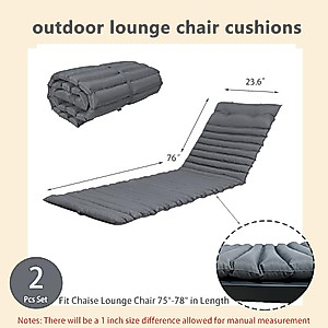 PERFECT GARDEN Chaise Lounge Cushion Outdoor Waterproof Patio Foldable Furniture Lounge Chair Cushions for Garden Patio Pool 76 * 23inch (Gray, 2-Pcs Set)