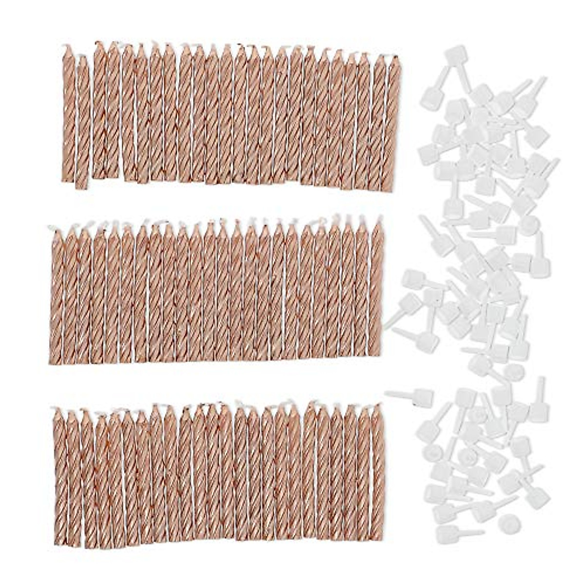 Metallic Rose Gold Striped Birthday Cake Candles in Holders (2 in., 72 Pack)