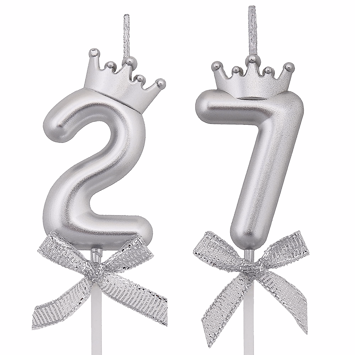 VSHILI 27 72 Birthday Candles, 27th 72nd Cake Candles, Silver Happy Birthday Number 27 72 Candles Cake Topper Decorations for Party Men Women