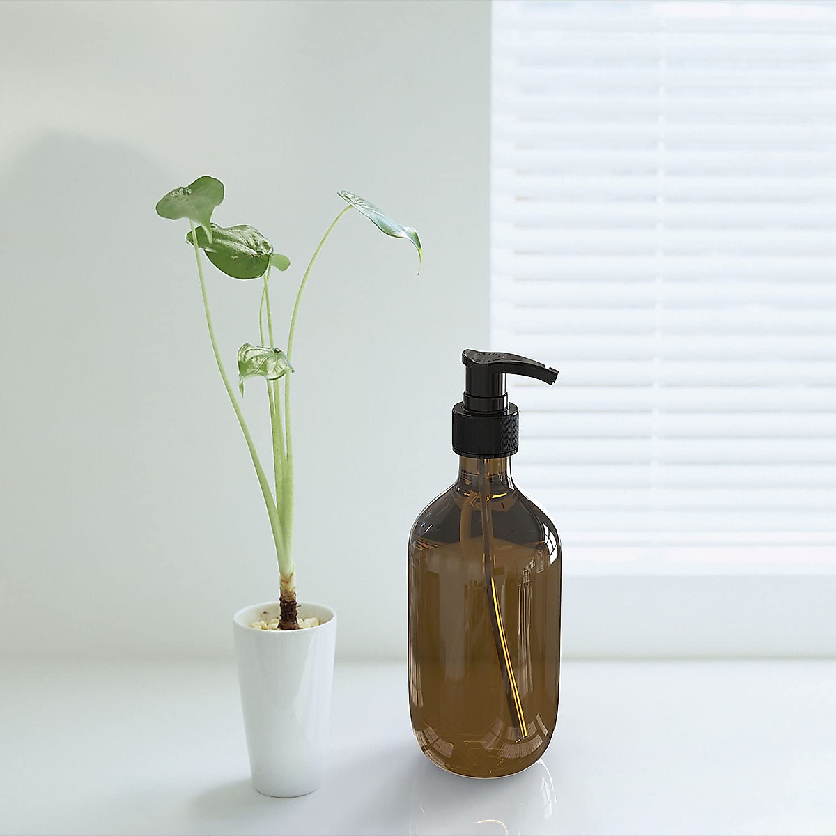 10 oz Pump Bottle Plastic Pump Lotion Dispenser Empty Bottle, Amber and Green 6 Pack, for Shampoo Lotion Body Wash.