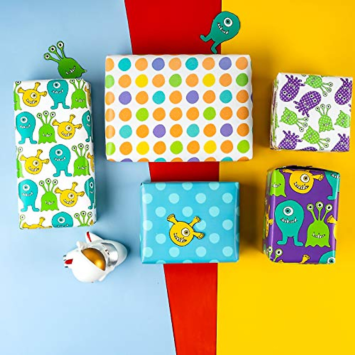 MAYPLUSS Wrapping Paper Sheet - Folded Flat - 6 Different Monster Design (45.2 sq. ft.ttl.) - 27.5 inch X 39.4 inch Per Sheet