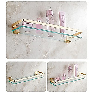 YHPD Glass Shelf for Bathroom Tempered Glass Bathroom Shelf Wall-Mounted, Heavy Duty Brackets, 50cm/19.6in (Color : Gold)