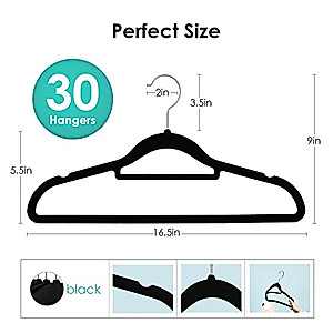 Velvet Hangers Non Slip Felt Hangers, DUDUCOFU 30 Pack Black Velvet Hangers Clothes Hangers Space Saving Slim Hangers with 360 Degree Swivel Hook for Suits Coats, Jackets, Pants, and Dress Clothes