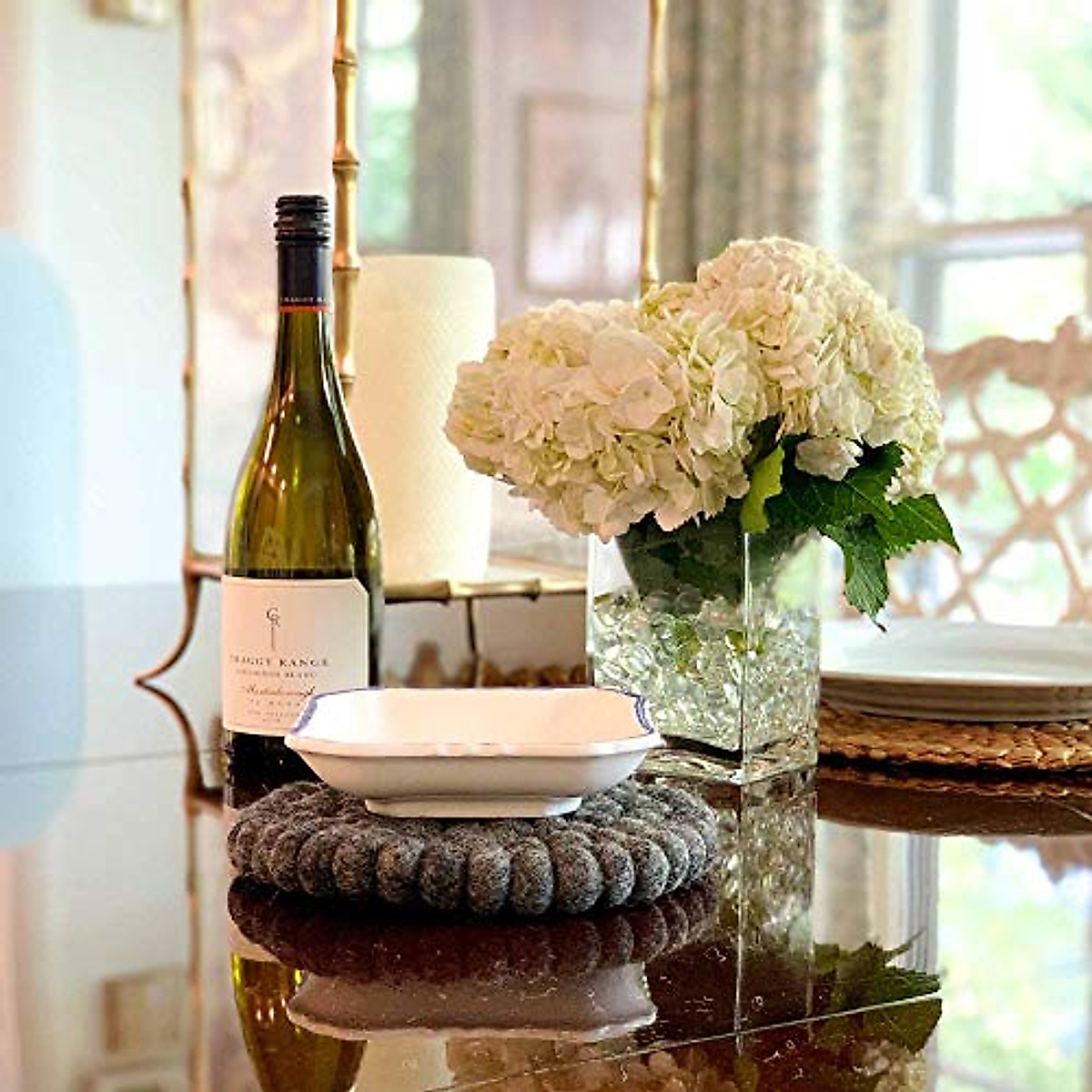 Global Crafts Hand Crafted Felt Ball Wool Trivet Mat from Nepal, 8" Round Pad, Dark Grey