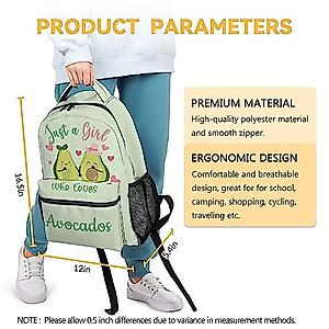 KNOWPHST Avocado Backpacks for Girls - 16 Inch Cute Backpack for School - Green, Large Capacity, Durable, Lightweight Bookbag for Kids, Travel