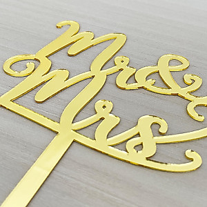 OIXCMNJQ Mirror Gold Mr & Mrs Cake Topper - Bride and Groom Cake Topper, Wedding Anniversary Bridal Shower, Engagement Decorations, Wedding Party Decorations Supplies, Acrylic