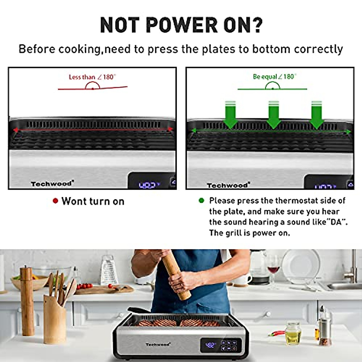 Indoor Smokeless Grill Techwood 1500W Electric Grill with Tempered Glass Lid & LED Smart Control Panel, 8-Level Control Korean BBQ Grill with Removable Grill Plate, Stainless Steel (Silver)