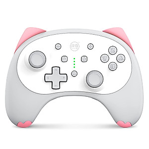 IINE Cute Switch Controller, Bluetooth Cartoon Kitten Switch Controllers Wireless, Kawaii Light Switch Gaming PC Controller with TURBO/Double Vibration Function, White