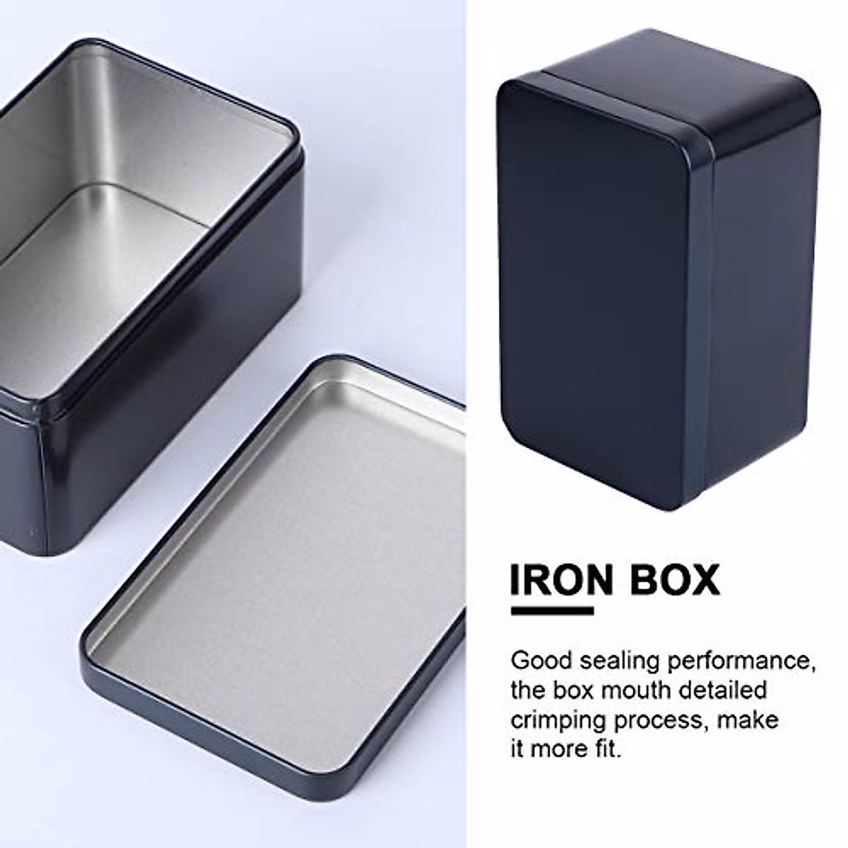 DOITOOL Metal Container Rectangular Tin Box with Lids, Portable Tea Storage for Tea, Candy, Candle, Jewelry - Black (13x8x6cm) Small Tin Box