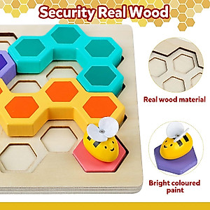Brain Teasers Logic Game Learning Toys Matching Puzzle for 3 Year Olds Wooden Beehive Puzzle Board Games Montessori Preschool Educationl Toy for Kid Childs