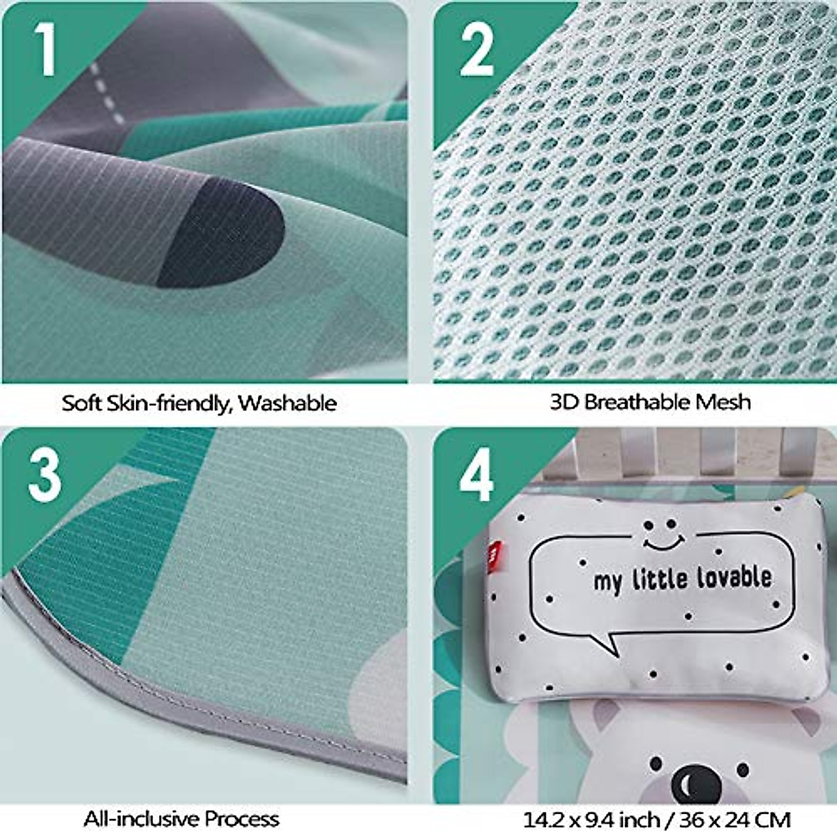 Amadon Foldable Sleeping Mats Cute Printing Summer Cooling Sleeping Mat Pad with Pillow Breathable Rest Mat for Baby Toddler Children Bed,I,47.2x23.6 inch / 120x60 cm