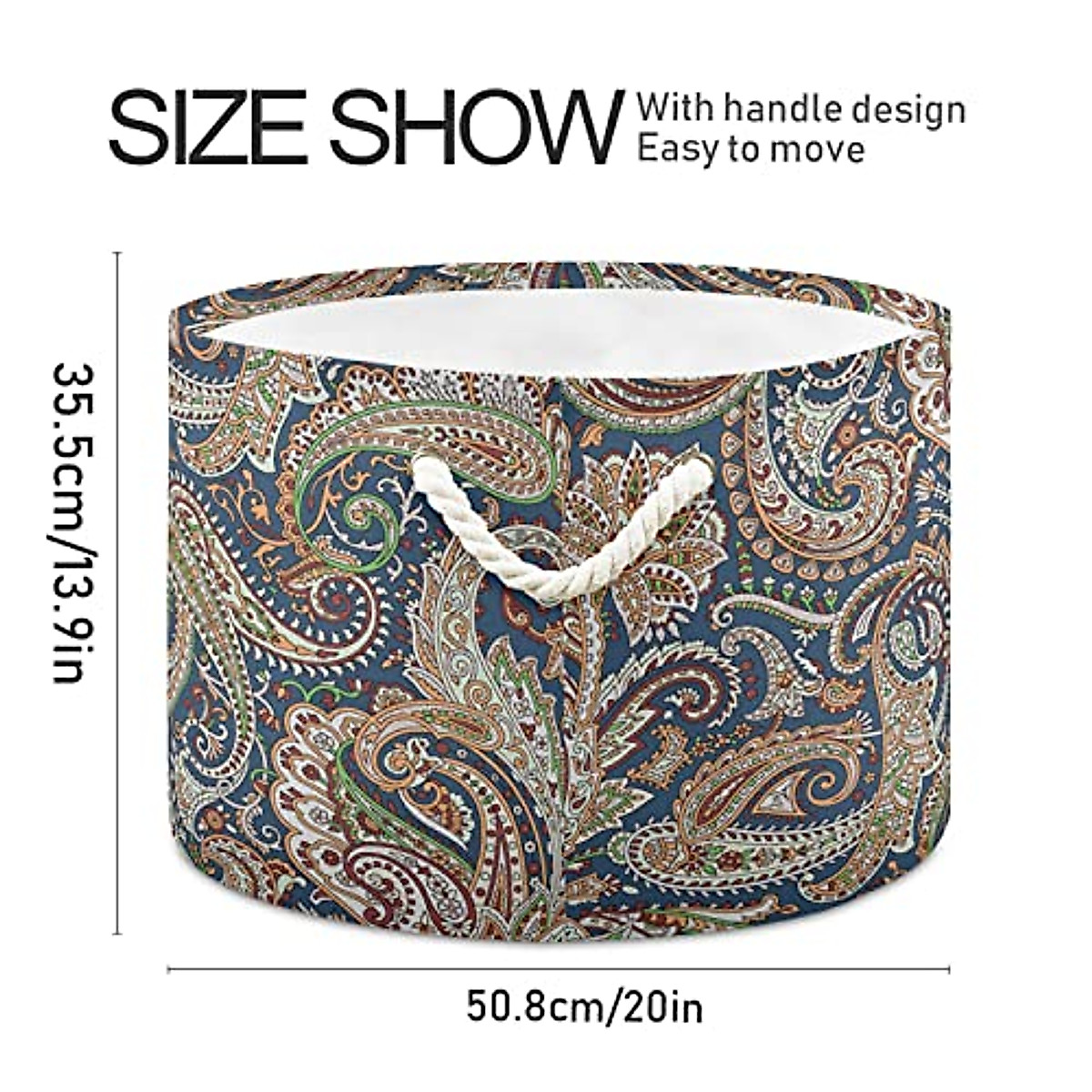 ALAZA Indian Ethnic Paisley Pattern Storage Basket Gift Baskets Large Collapsible Laundry Hamper with Handle, 20x20x14 in