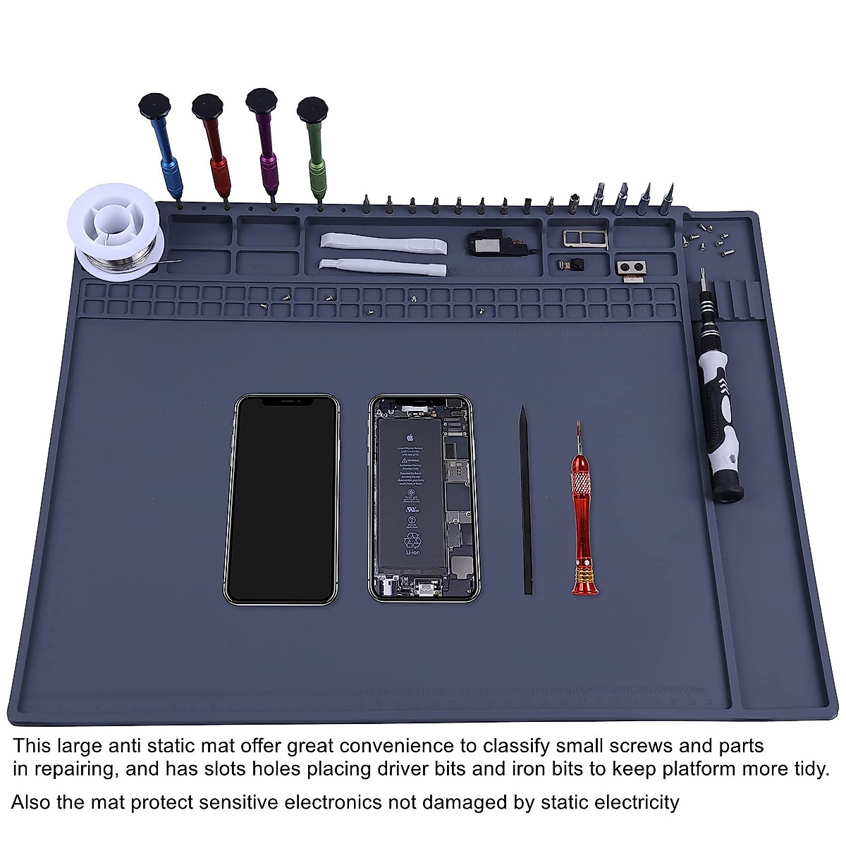 Premium Heat Resistant Anti Static Mat for Computer, Laptop, Cellphone Electronics Repair, HPFIX ESD Safe Soldering Mat for for BGA and Gun Soldering Iron, Workbench (17.7" x 13.6")