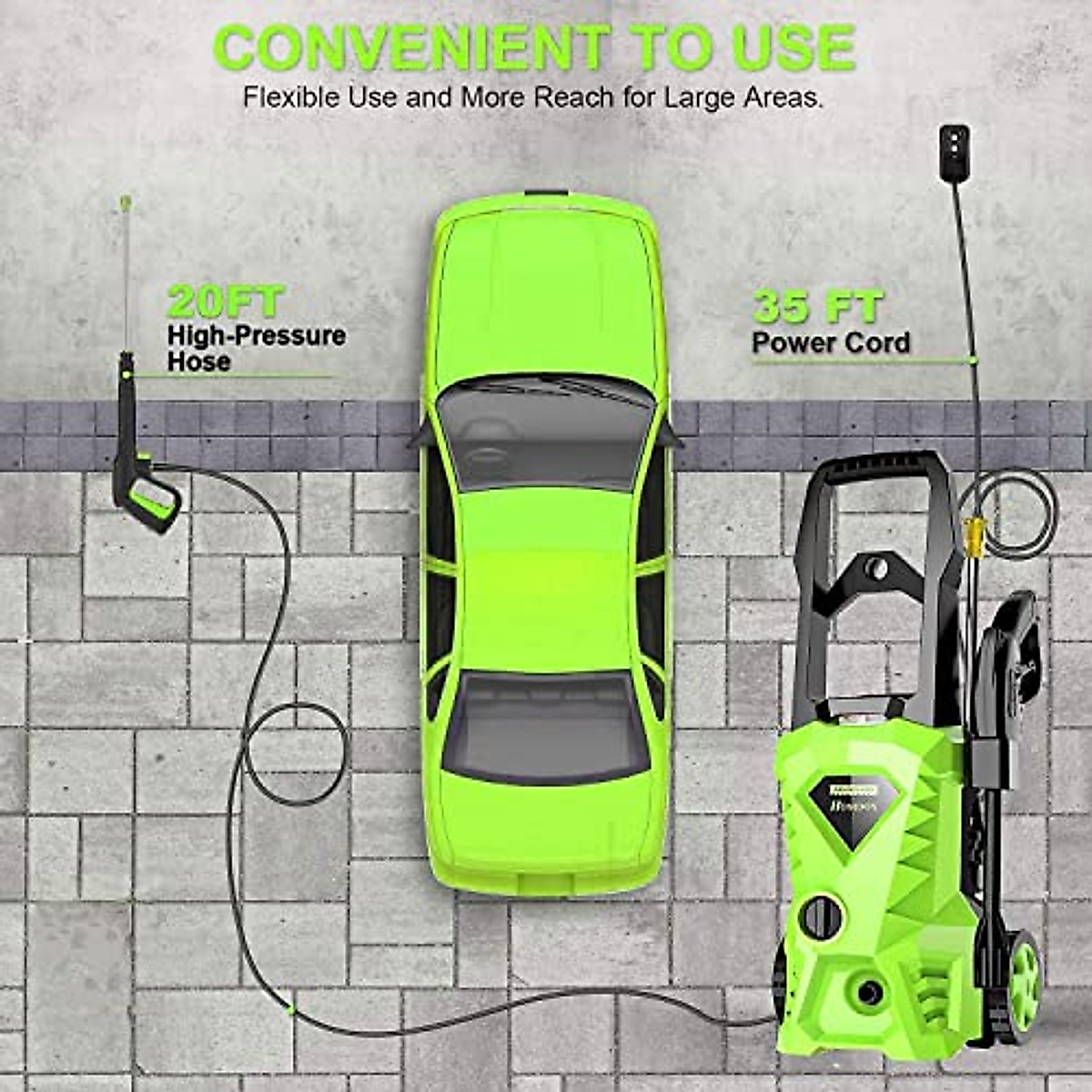 Homdox 2.6GPM Pressure Washer 1500W Electric Power Washer with 4 Nozzles Longer Cables and Hoses Electric Pressure Washer for Cleaning Cars, Driveways,Garden