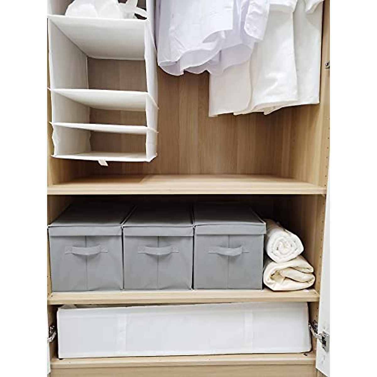 Sebadaci Storage Bins Cubes Baskets with Lids Handles Stackable Collapsible Storage Bins Baskets for Shelves, Organizing, Office Organizer, 3-pack Fabric Storage Cubes Living Room Closet, Gray, Large