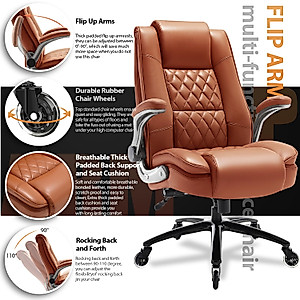 EZAKI High Back Office Chair-Flip-up Arms Executive Computer Desk Chair, Built-in Lumbar Support Thick Padded Adjustable Rock Tension Ergonomic Design for Back Pain