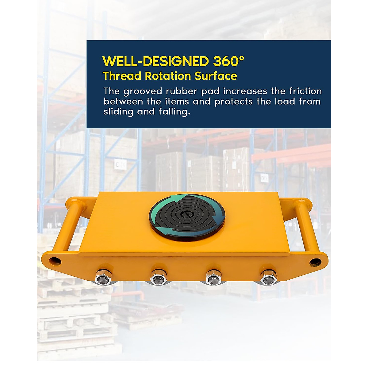 FAHKNS Machinery Moving Skate Heavy Duty Machinery Skates Cargo Mover 12T Machine Skates with 360° Rotation Cap 6 Steel Rollers for Heavy Duty Industrial Moving Equipment(Yellow)