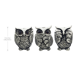 Owl Statue Home Décor Owls Figurine Family Set of 3 Cute Owl Lovers Black & White Gifts for Mom, Zen Mood Gifts, See Hear Speak No Evil, Nice Home Office Decoration, Positive Vibes
