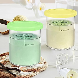 FIRJOY 24 oz. Containers | Extra Replacement Pints and Lids for Ninja Creami Deluxe - Compatible with NC501, NC500 Series (2 Pack - Green, Yellow)