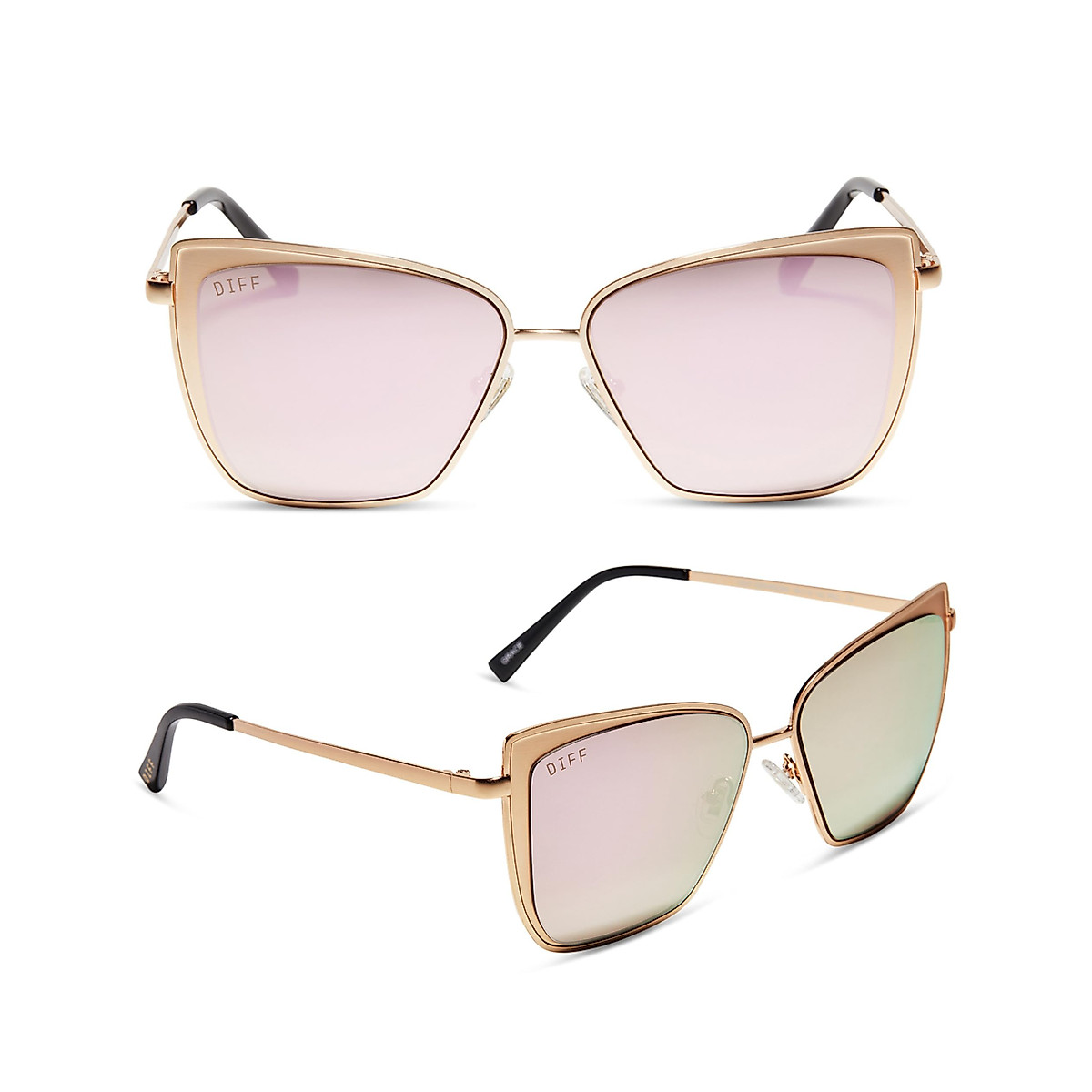 DIFF Grace Cat Eye metal sunglasses for women, lightweight oversized UV400 protection