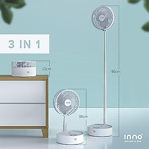 INNO Portable Fan & Essential Oil Diffuser – Foldable Standing or Desk Fan with Night Light, Air Diffuser, Humidifier – 24 Hr. Run Time, Peach Pink