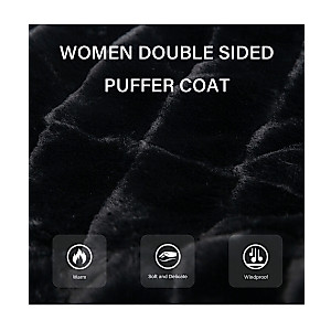 Bellivera Women Double Sided Faux Fur Jacket with Fur Collar, The Puffer Coat Worn on Both Sides 19225 Black M
