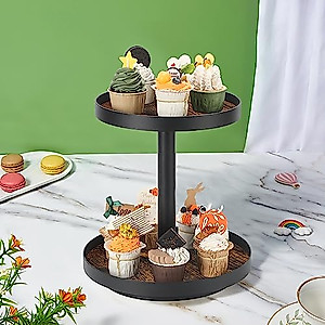 YINMIT 2 Tier Lazy Susan Organizer, Farmhouse Decor Tiered Tray Stand, Countertop Spice Rack Turntable Organizer, Circle Rotating Lazy Susan Turntable for Kitchen Countertop and Cabinet (10''+12'')