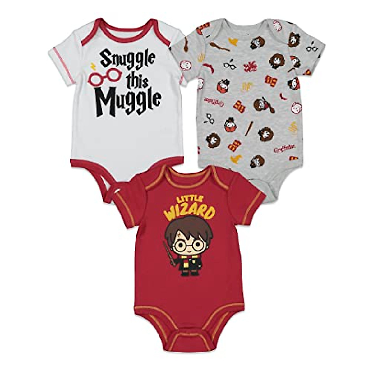 Harry Potter Infant Baby Boys 3 Pack Short Sleeve Bodysuits Multicolored 24 Months