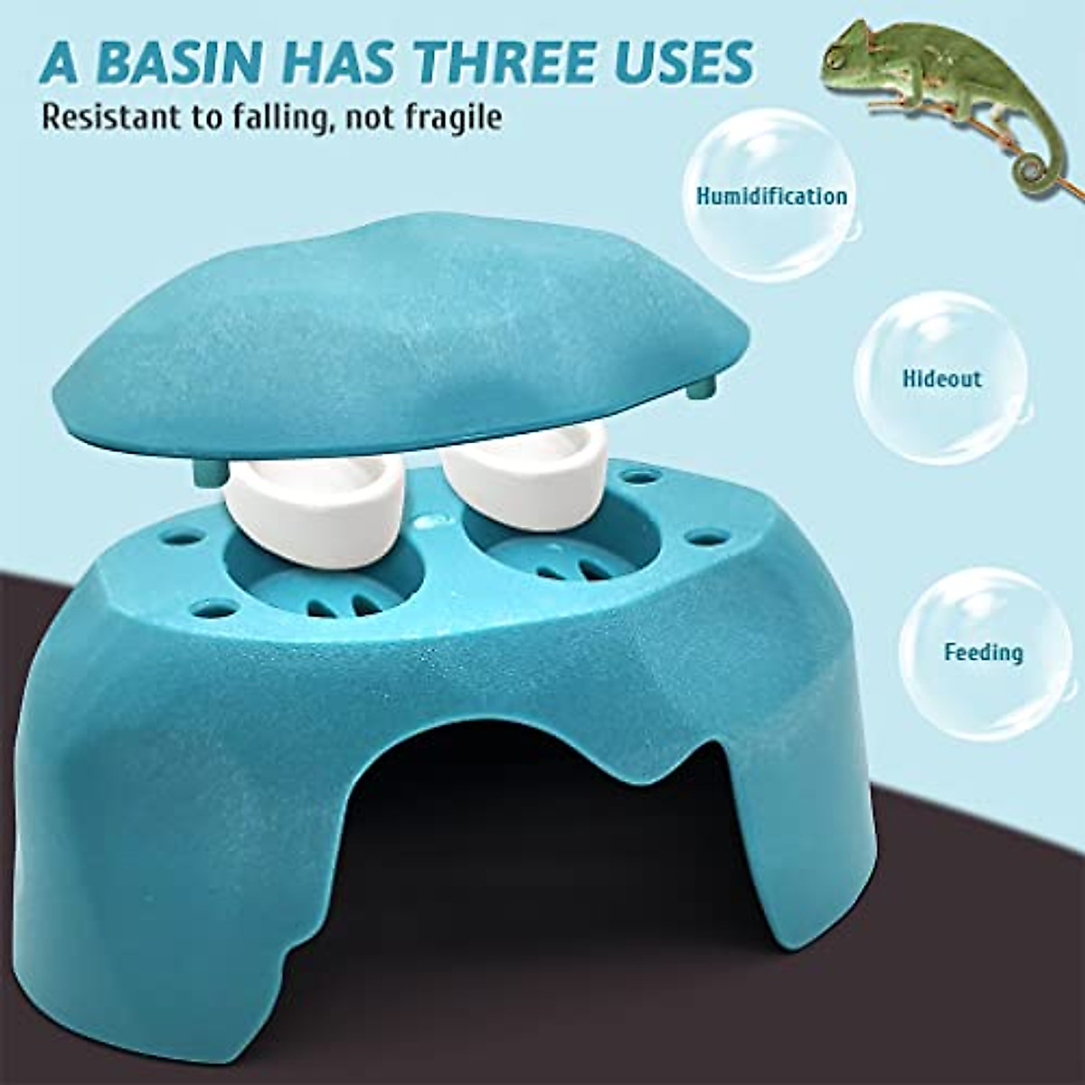 Hamiledyi Reptile Hide Box Leopard Gecko Hideout Cave with Sink Humidifier Lizards Hideaway Hut Flexible Leaves Pet Habitat Decor for Snakes Leopard Spiders Turtles Amphibians