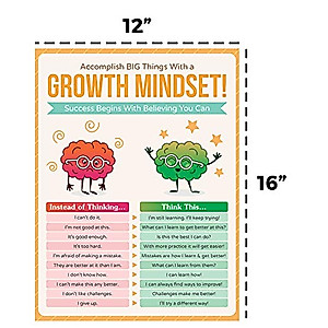 HoneyKICK Growth Mindset Classroom Poster - 12 x 16 Educational Poster For Classroom Decoration, Bulletin Boards - Inspire & Motivate Young Students
