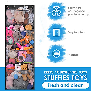 Innvix Stuffed Animal Storage,Over the Door Organizer Bag for Stuffies, Children's Toys, Baby Accessories, Hanging Storage Holder for Nursery, Bathroom, Baby Room With 4 Large Pockets Black