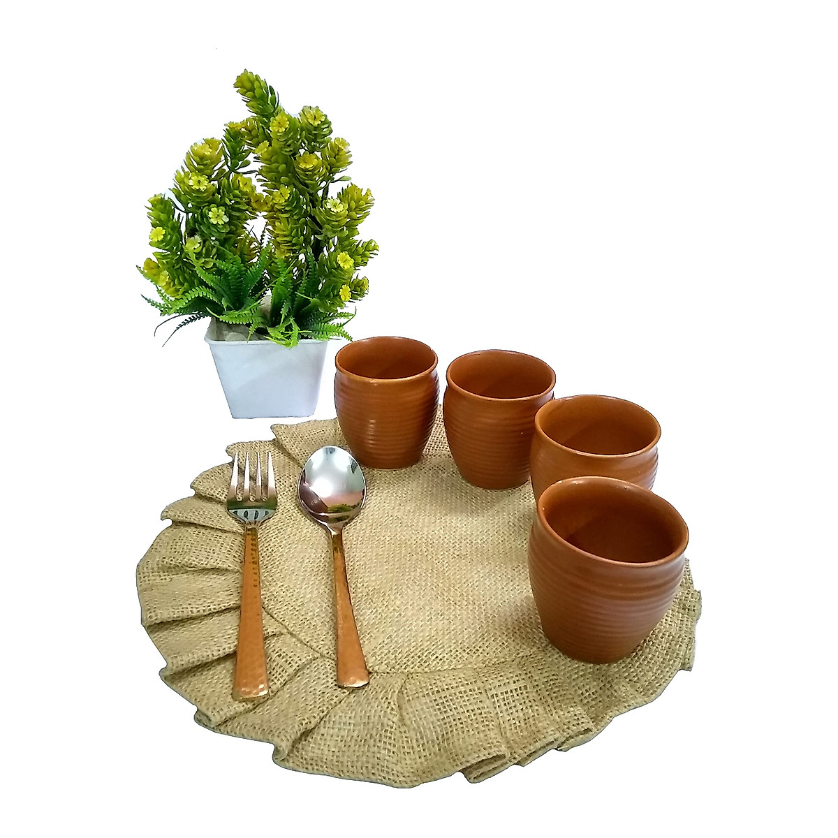 FIKIMOS Handmade Jute Firll Placemats Eco-Frindly Round Woven for Dining Table Wicker Placemats Size - 12" (1-Piece)