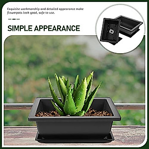 DOITOOL 8 Sets Rectangular Bonsai Training Pot, 6 and 9 inch Plastic Bonsai Pot with Drainage Tray, Large Bonsai Planter Pot for Desktop Decoration Nursery, Garden, Balcony, Black