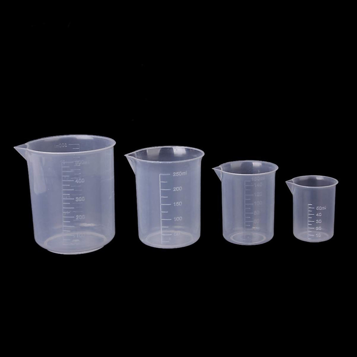 ULTNICE Plastic Beaker Measuring Cup Labs Plastic Graduated Beakers 50ml 150ml 250ml 500ml -Pack of 4