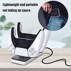 Dual Charger Station for PS5 Controller, Slim Portable Fast Charging Station Charger Dock for PS5/Playstation 5 Controllers with USB C Port Cable