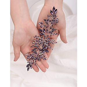Denifery Purple Wedding Hair Piece Purple Hair Vine Bridal Silver Jewelry Headpiece Wedding Hair Accessories