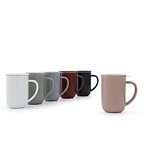 VIVA Minima Balance Pure White Porcelain Infuser Tea cup 17 oz / 500 ml Mug with Stainless Steel Infusion Mesh and Lid - Perfect for Loose Leaf Tea Brewing