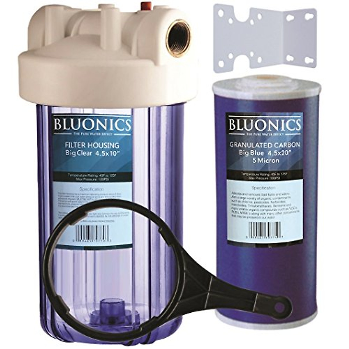 Bluonics 4.5 x 10" Whole House Water Filter GAC Carbon with Clear Transparent HOUSING