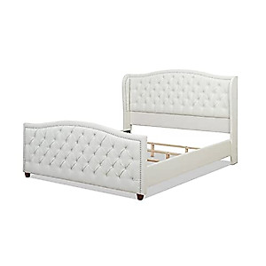 Jennifer Taylor Home Marcella Upholstered Shelter Headboard Bed Set, King, Antique White Polyester
