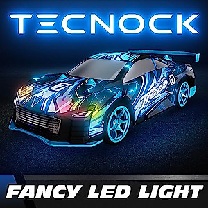 Tecnock Rc Drift Car for Kids, 2.4GHz 4WD Remote Control Car for Boys 8-12, 1/24 Rc Car with Lights and Replacement Tires, Toy Car Gifts for Boys Girls,Blue