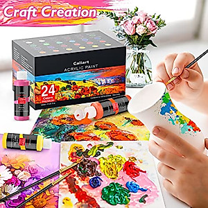 Caliart Acrylic Paint Set With 12 Brushes, 24 Colors (120ml, 4oz) Art Craft Paints for Artists Kids Students Beginners & Painters, Canvas Halloween Pumpkin Ceramic Wood Rock Painting Art Supplies Kit